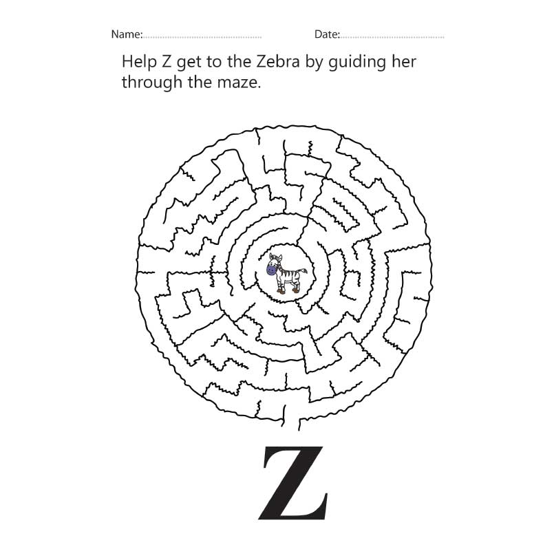 Printable Letter Z Maze Worksheet - Help Z Find the Zebra! at ...