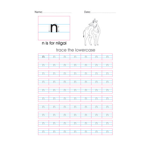 Printable Lowercase n handwriting with arrows worksheet at Worksheets ...