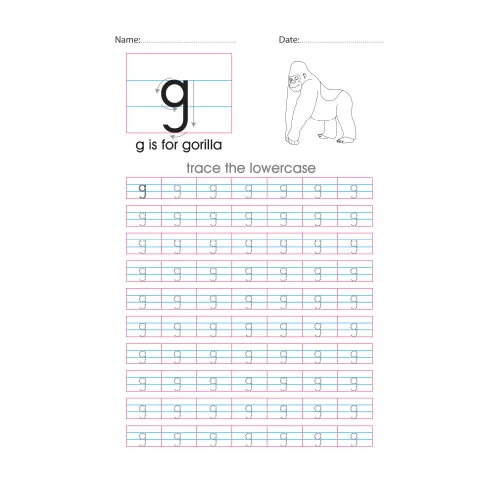 Lowercase g handwriting with arrows worksheet – Worksheets Bay